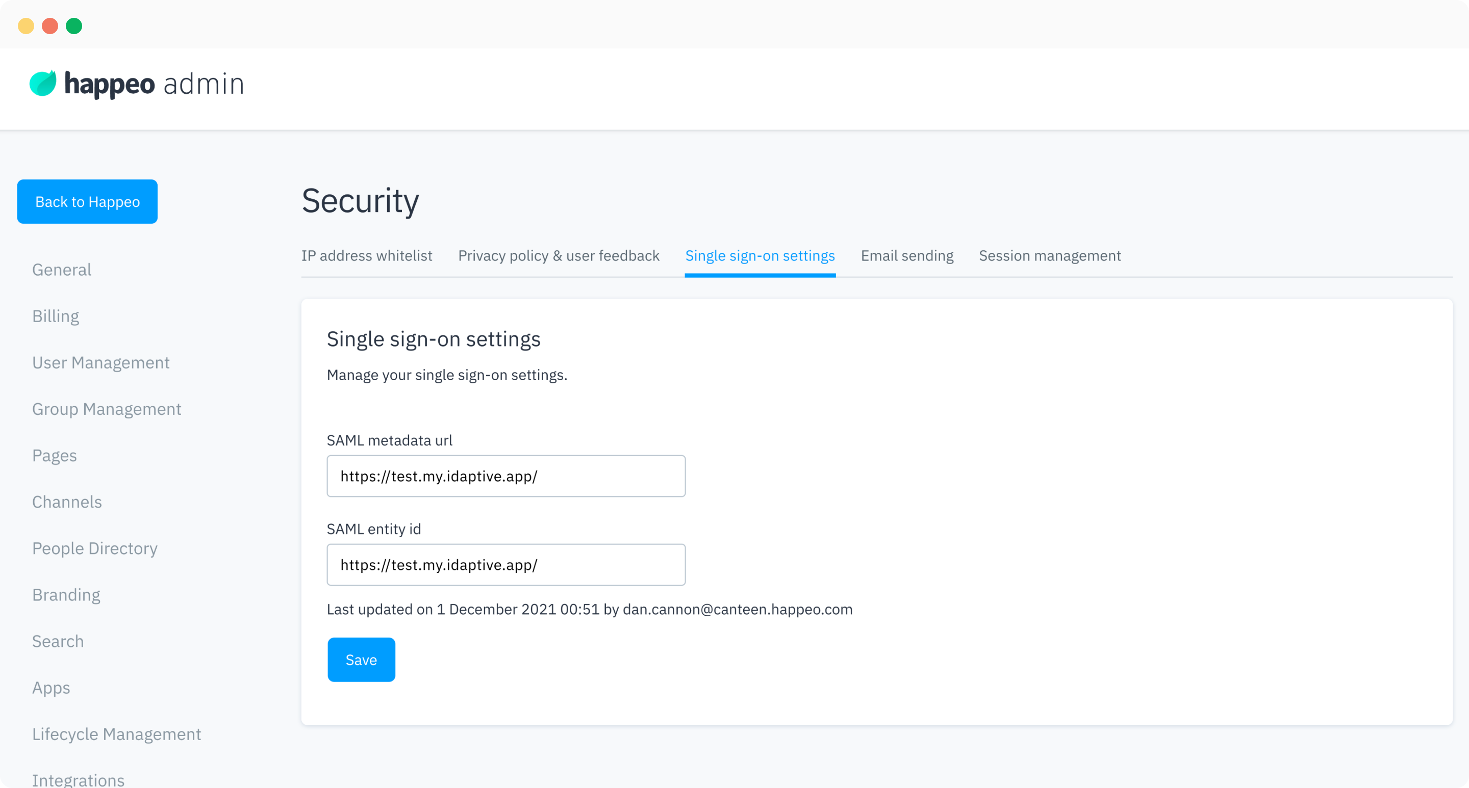 Admin Settings – Happeo