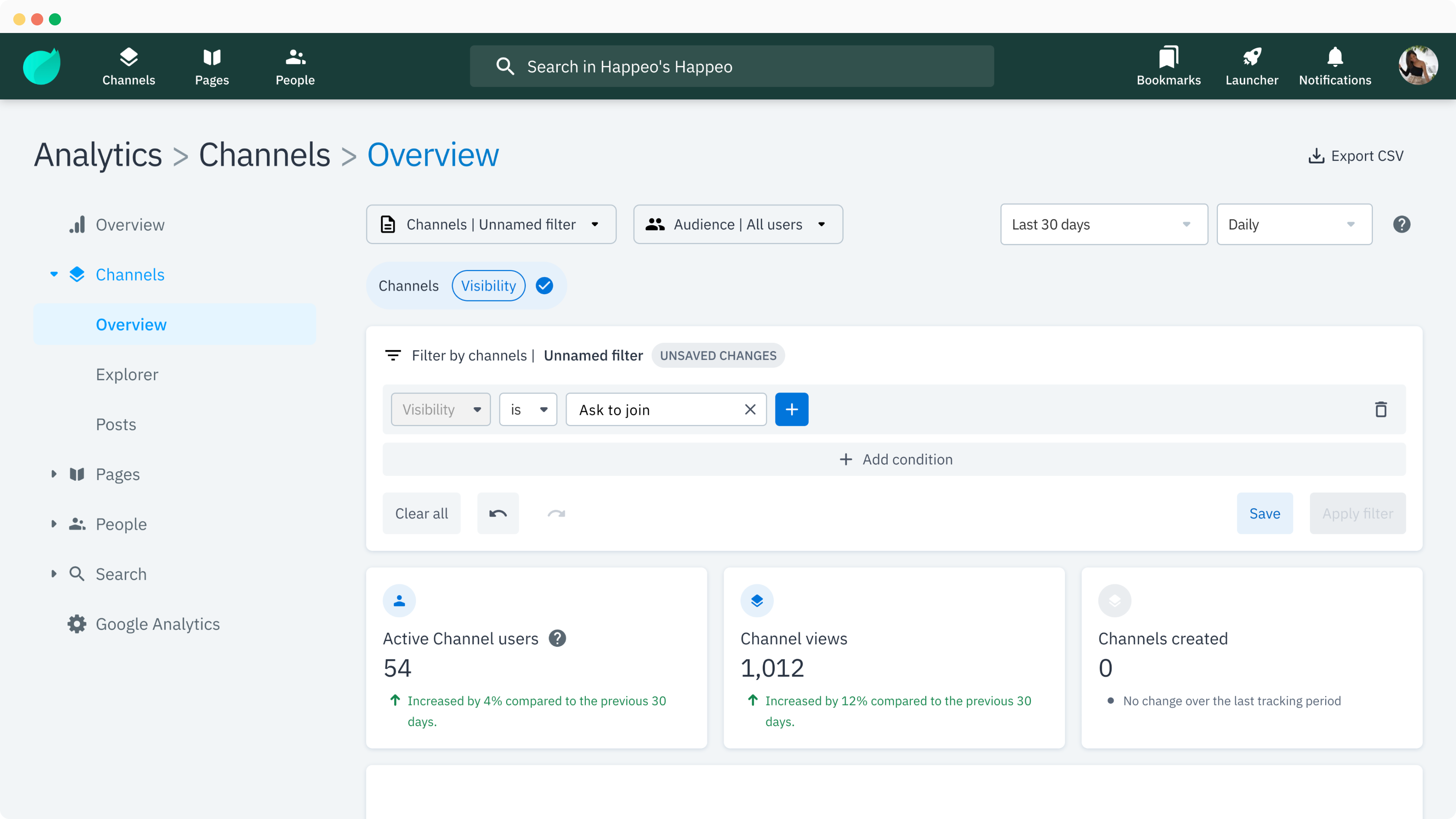 Advanced Analytics: Channel Filters – Happeo